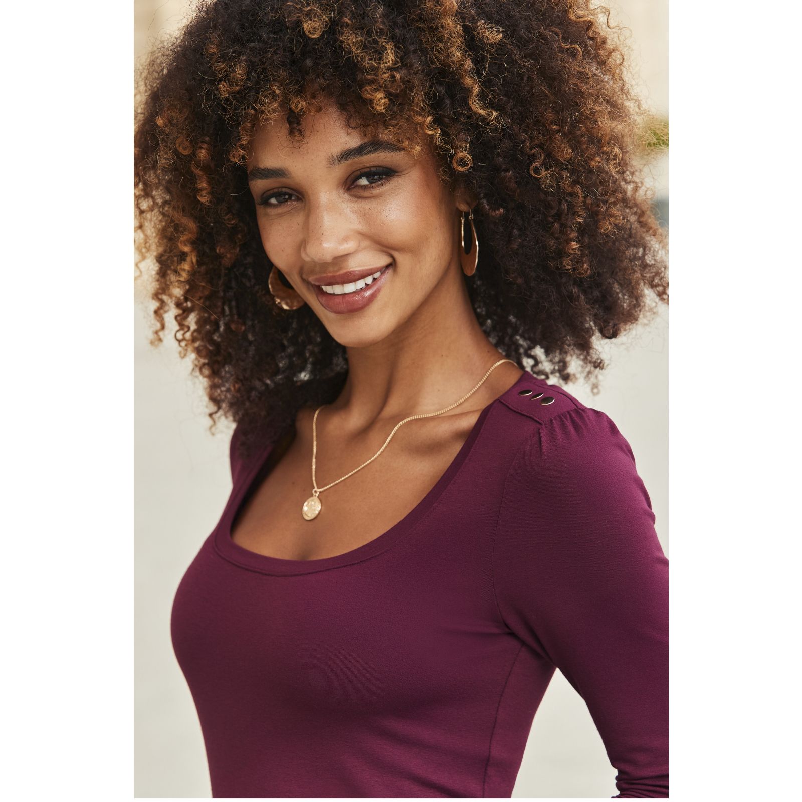 Sosandar Button Deatil Scoop Neck Top - QVC UK