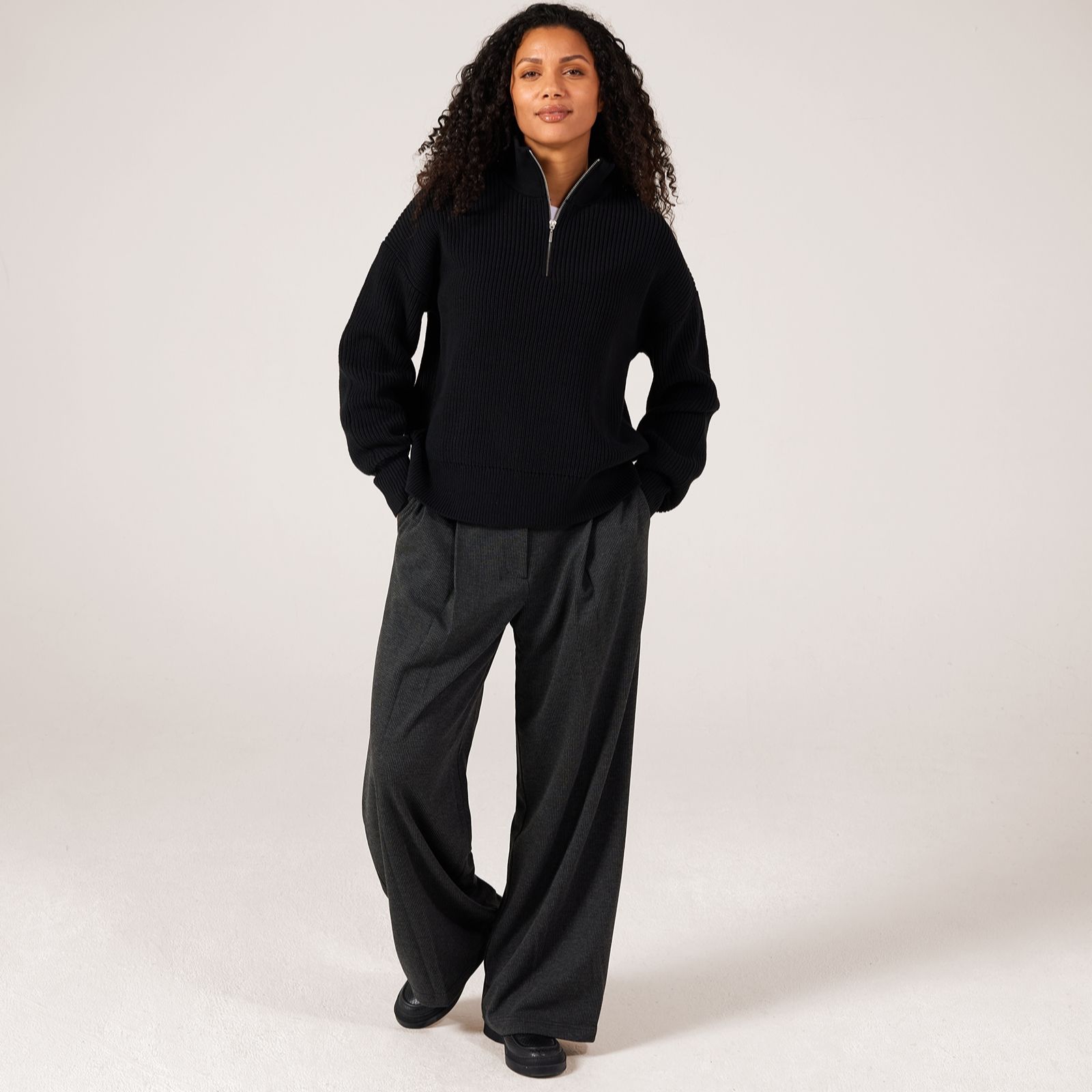 MarlaWynne Collection Cotton Blend 1/2 Zip Jumper With Sleeve Detail ...
