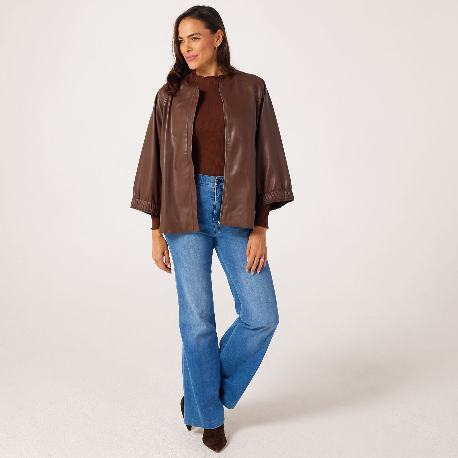 MarlaWynne Collection Unstructured Faux Leather Jacket with Gathered ...