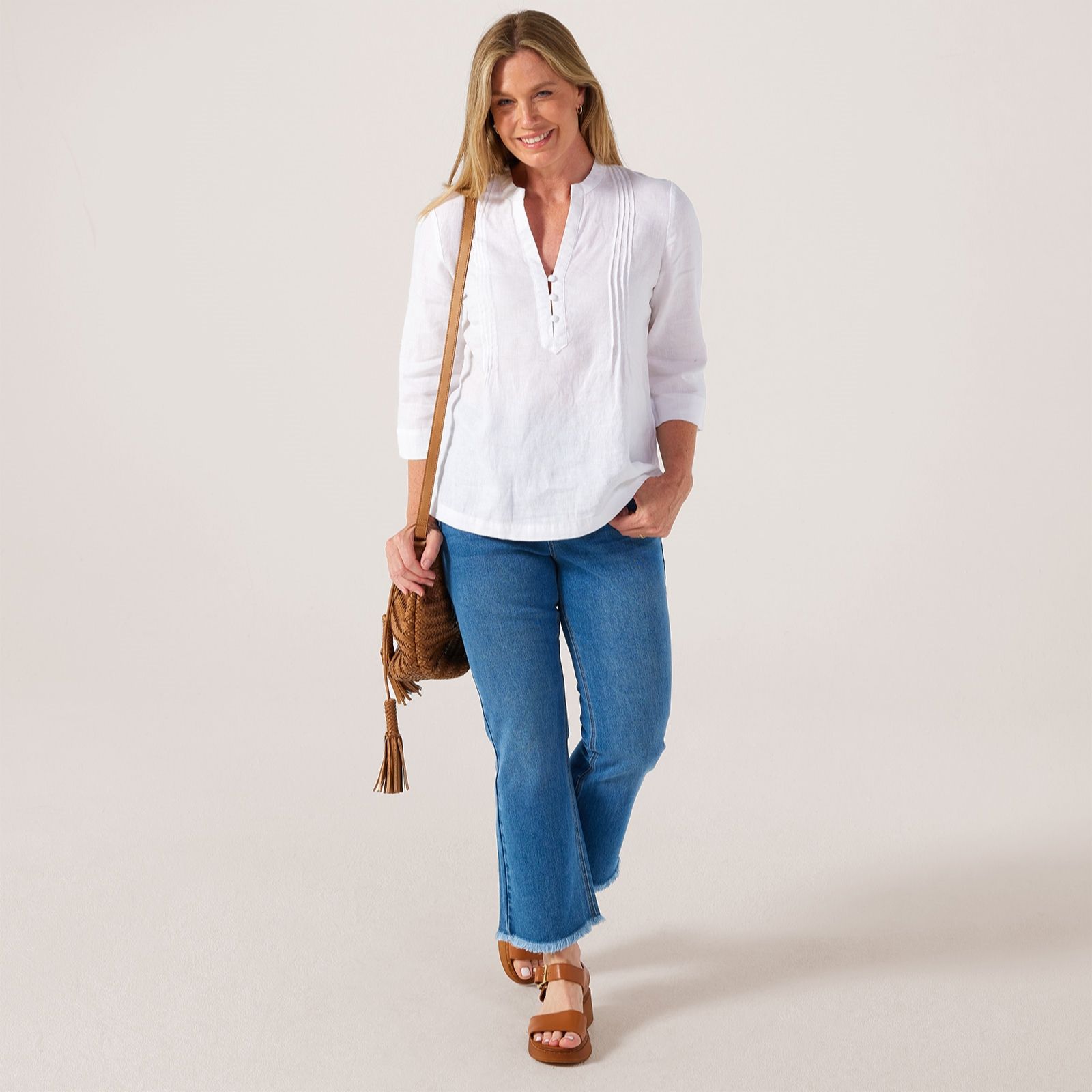 Masai Copenhagen Bronai 100% Linen 3/4 Sleeve Top - QVC UK