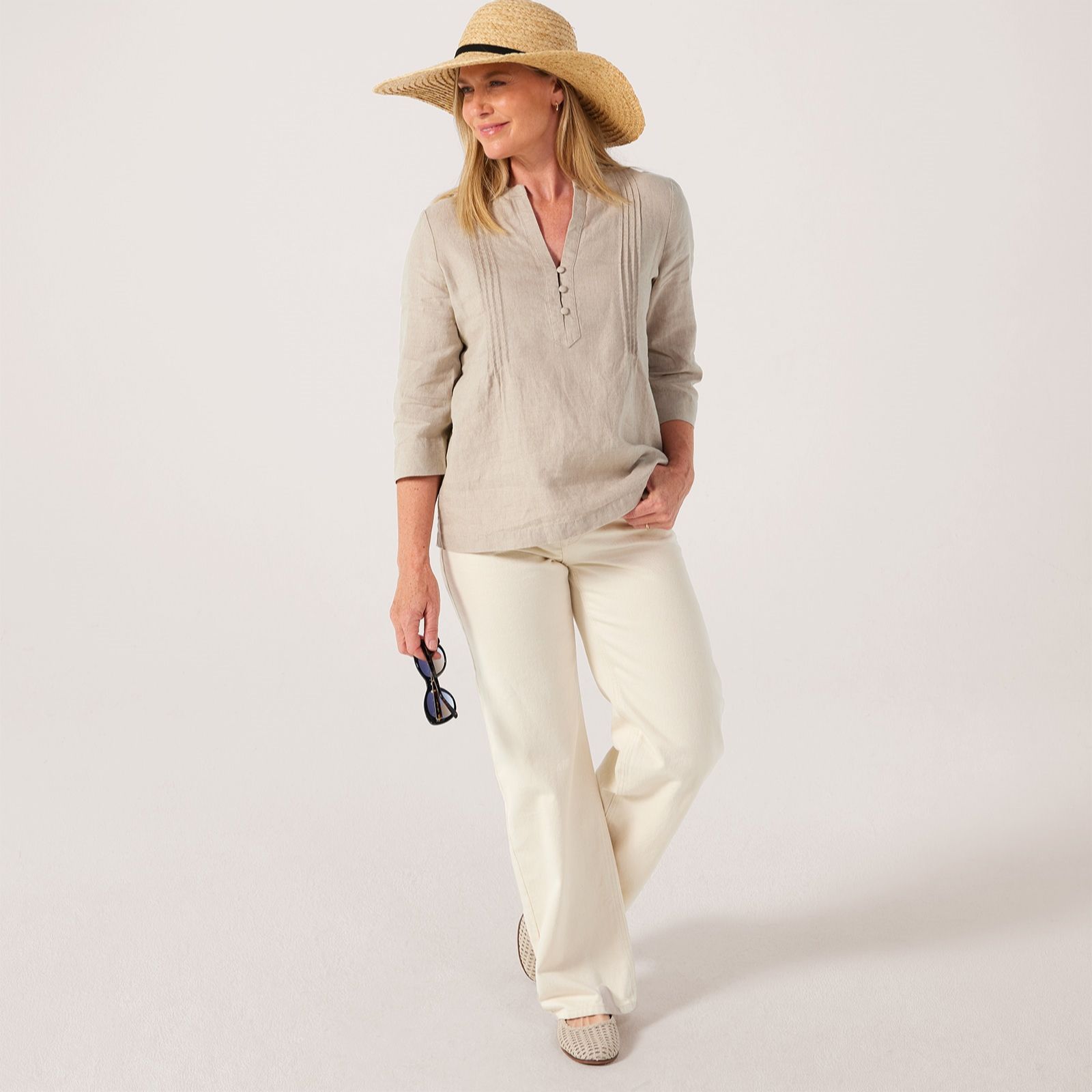 Masai Copenhagen Bronai 100% Linen 3/4 Sleeve Top - QVC UK