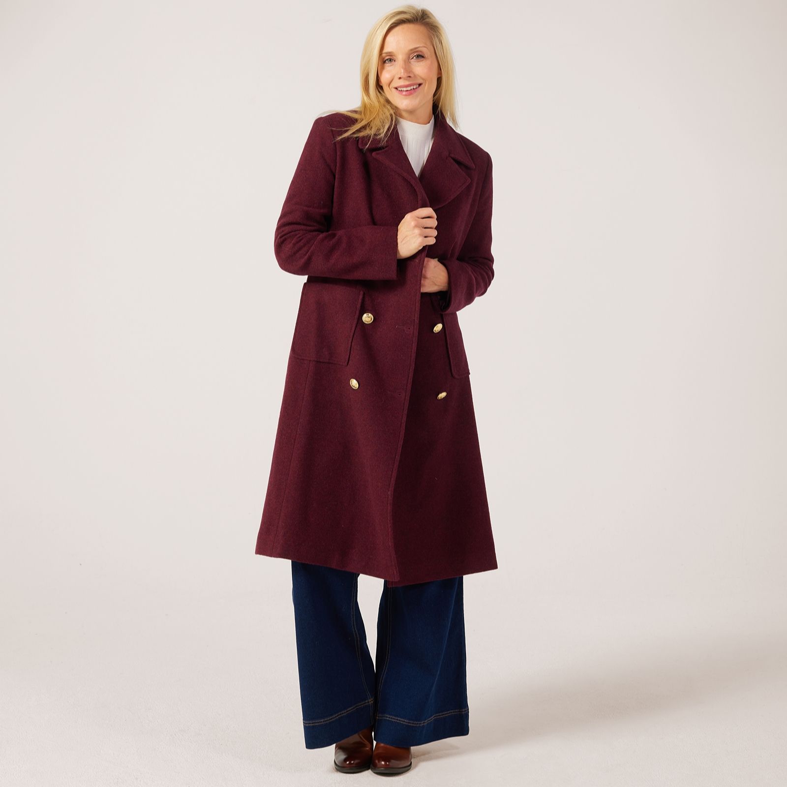 Helene Berman Wool-Blend Military-Style Double-Breasted Coat - QVC UK
