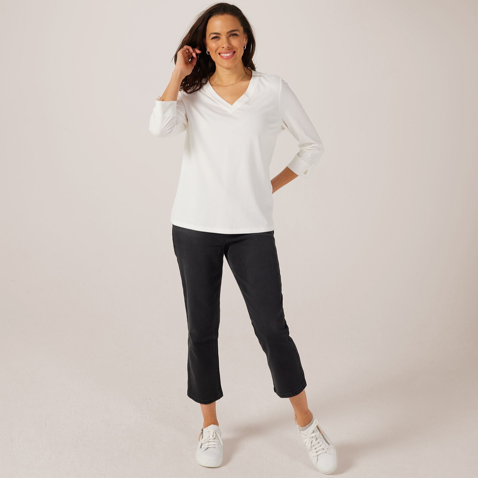 Ruth Langsford V Neck 3/4 Sleeve Essential Top - QVC UK