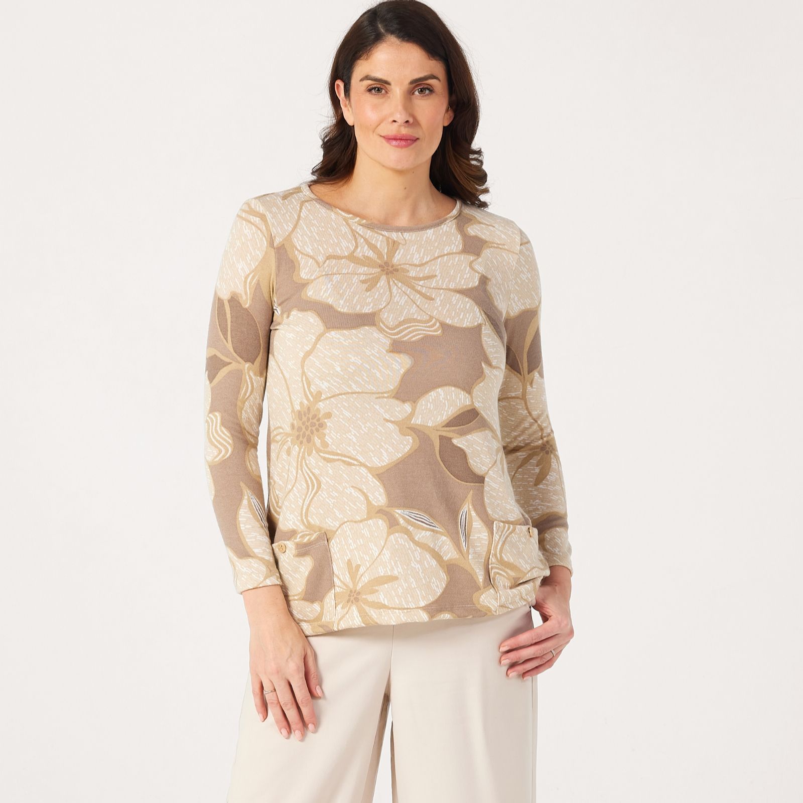 Kim & Co Printed Soft Touch Knit Jumper Tunic With Pockets - QVC UK
