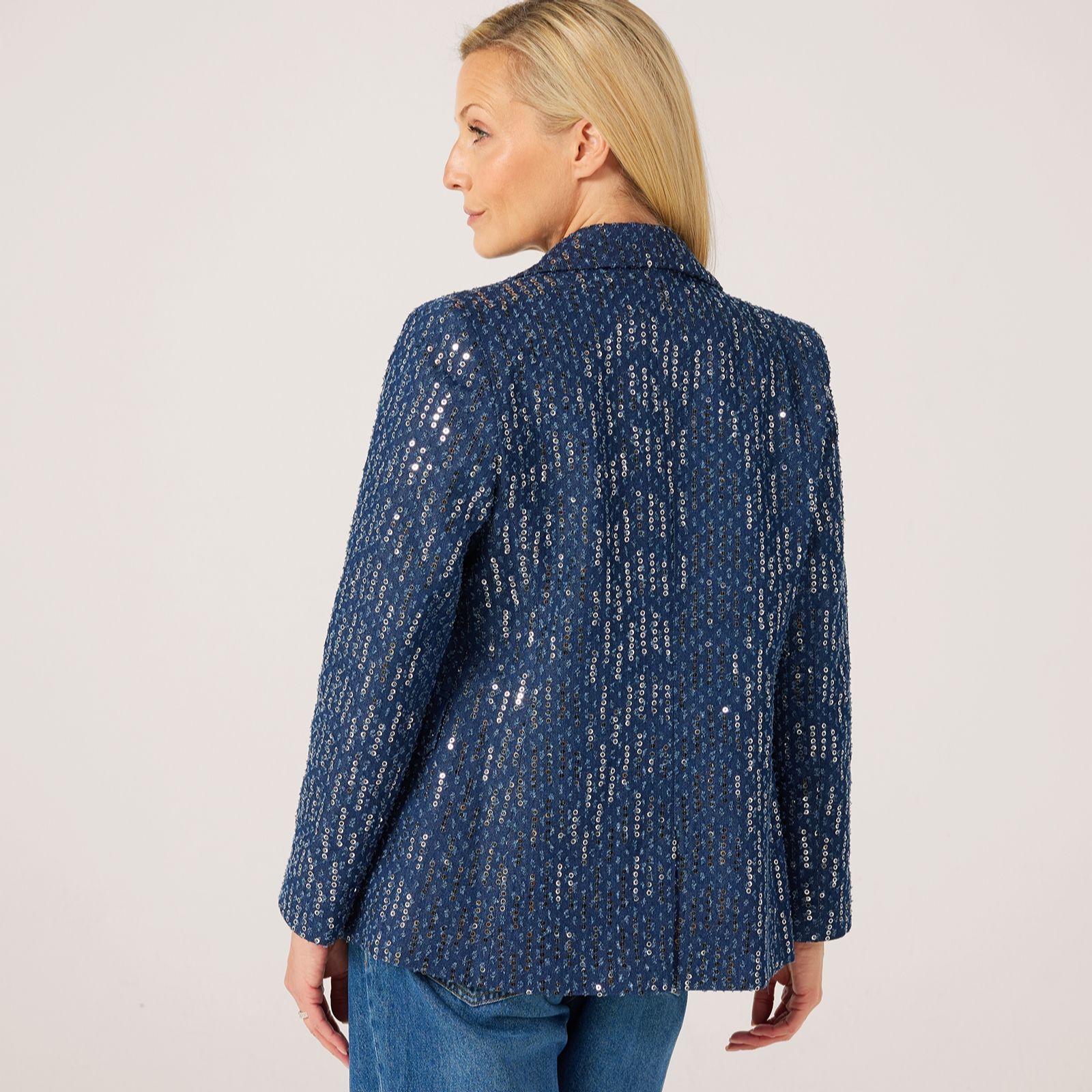 Helene Berman Dark Denim Sequin Blazer - QVC UK