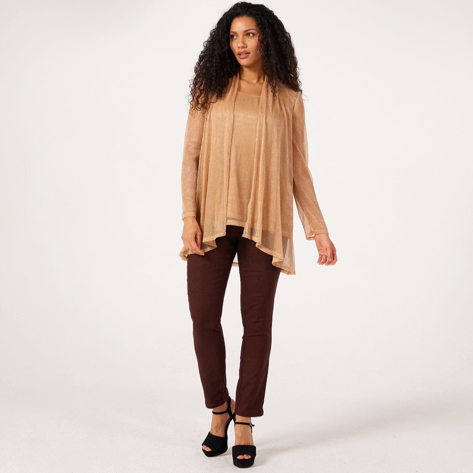 Nina Leonard 2 Piece Set High Low Cardigan with Lined Tank - QVC UK