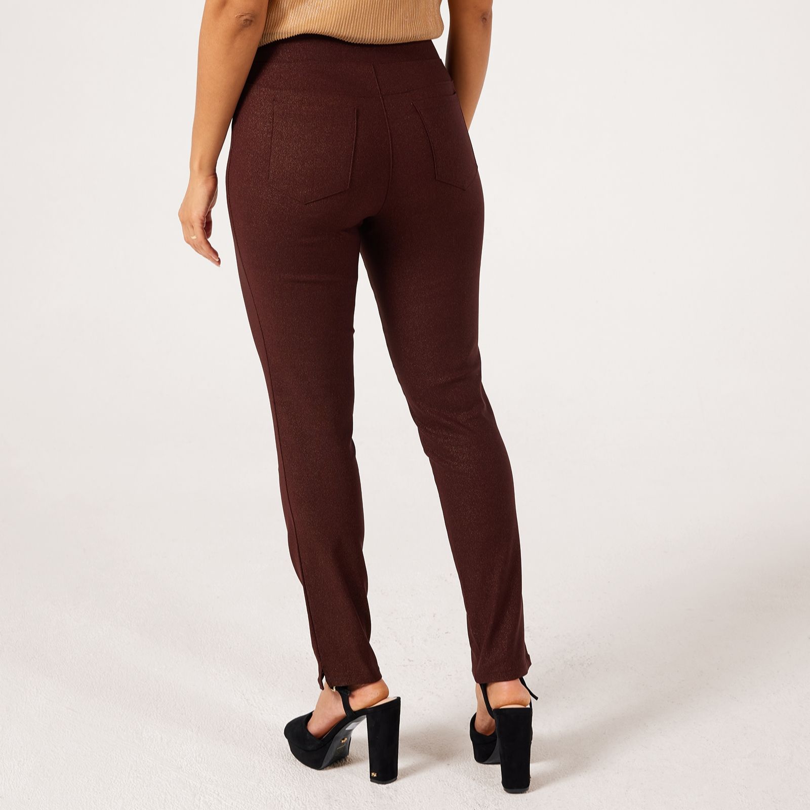 Nina Leonard Foil Millenium Narrow Leg Pull-On Standard Trousers - QVC UK