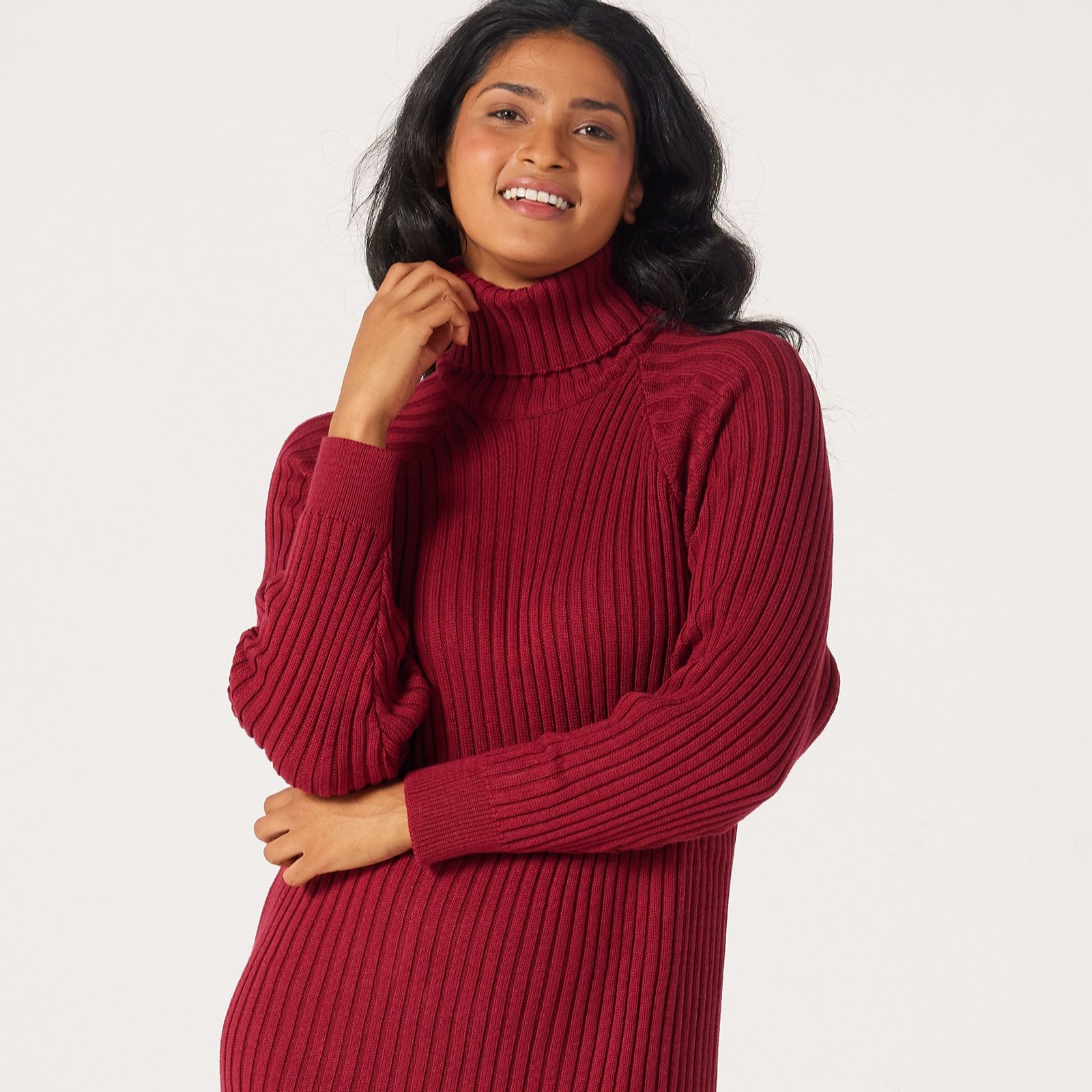 YAS Mavi Roll Neck Knitted Midi Dress - QVC UK