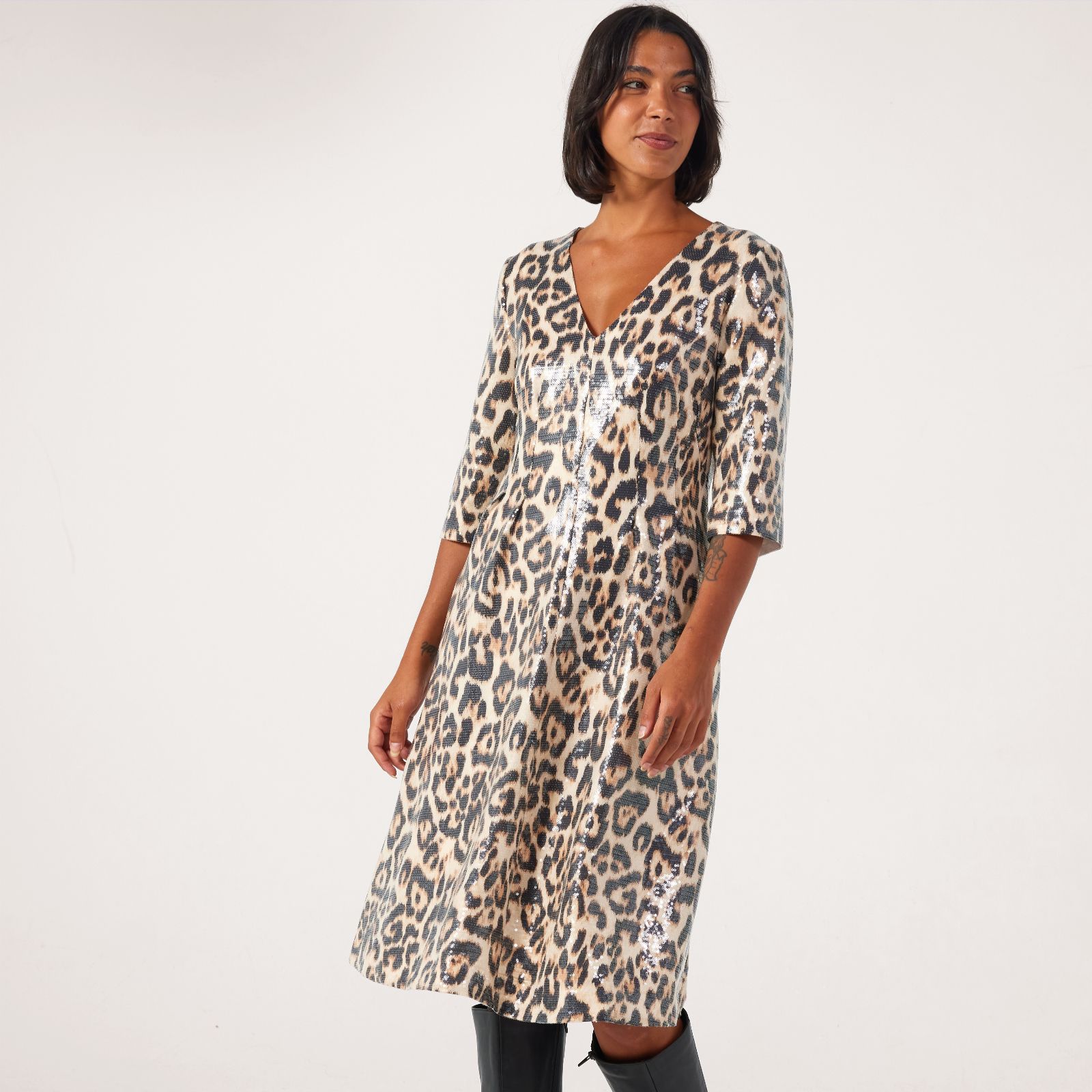 Helene Berman Animal Sequin Fully Lined Dress - QVC UK
