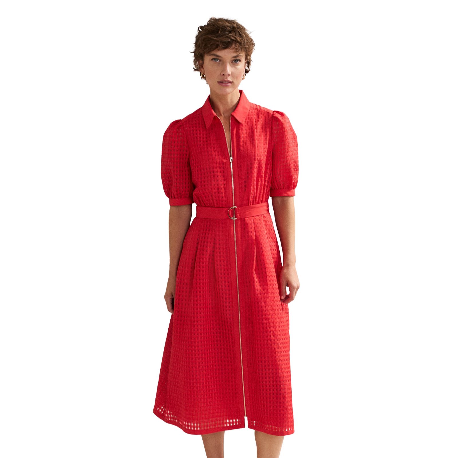 Phase Eight Carey Textured Woven Red Dress - QVC UK