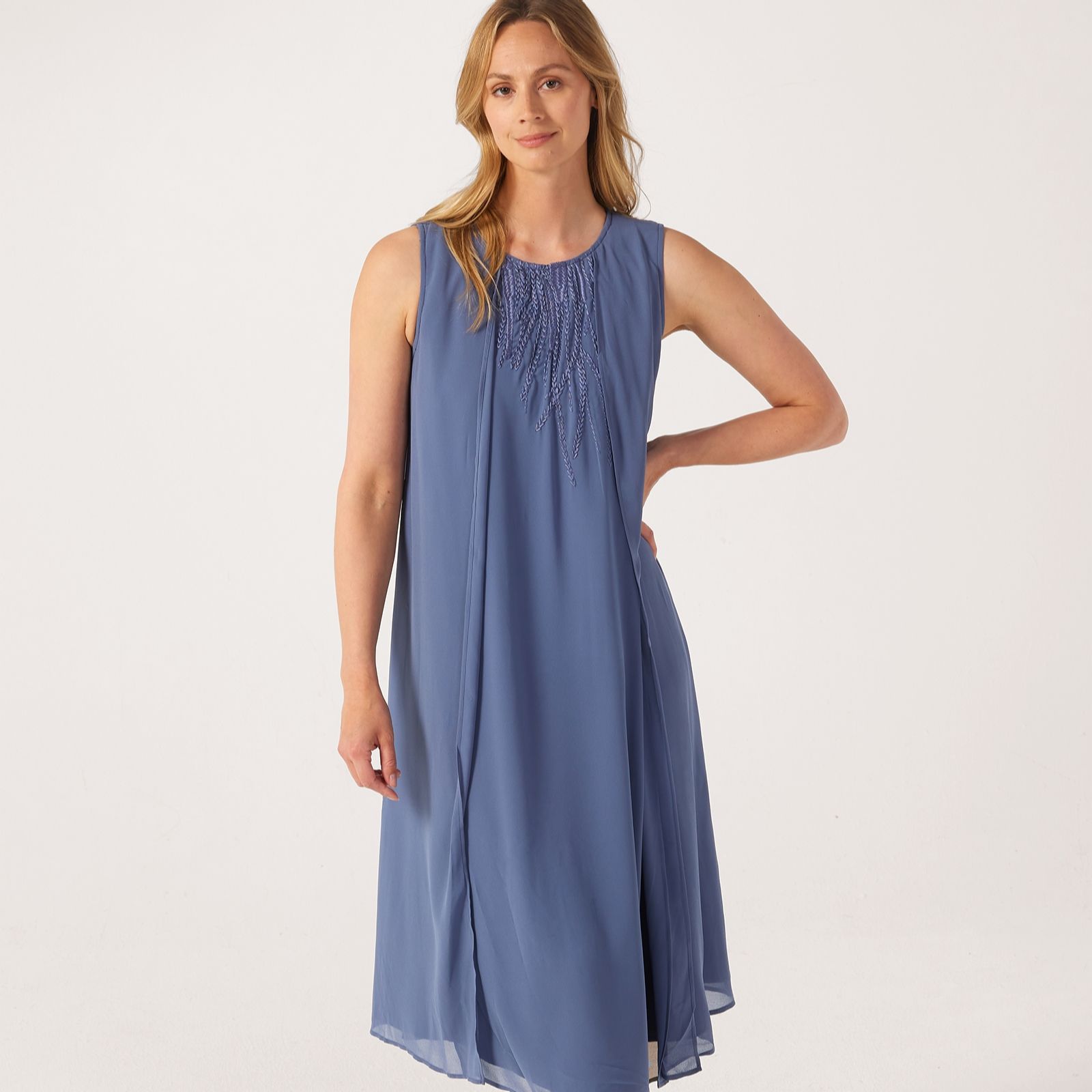 MarlaWynne Collection Chiffon Overlay Embroidered Dress - QVC UK