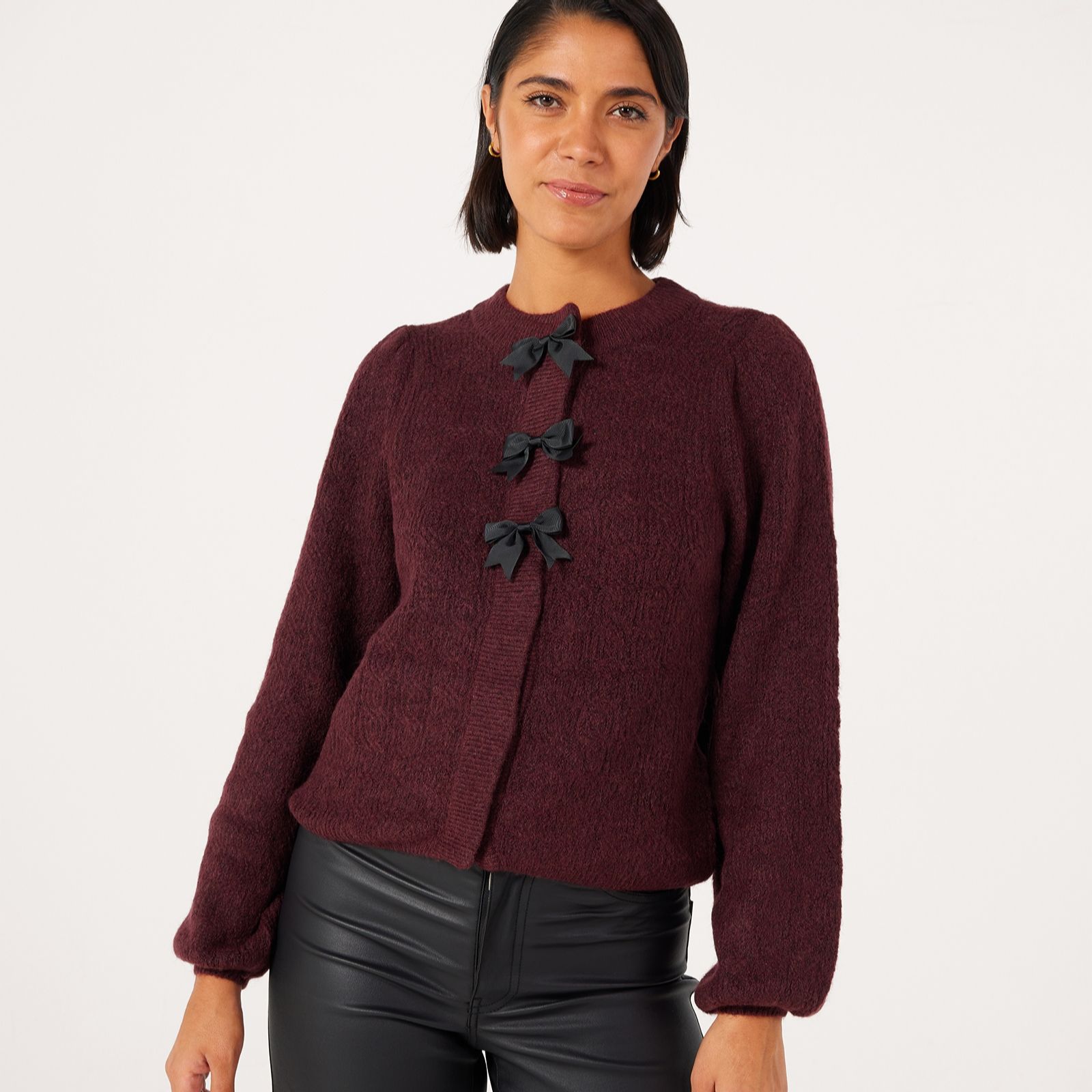 YAS Bonsa Bow Detail Knitted Cardigan - QVC UK