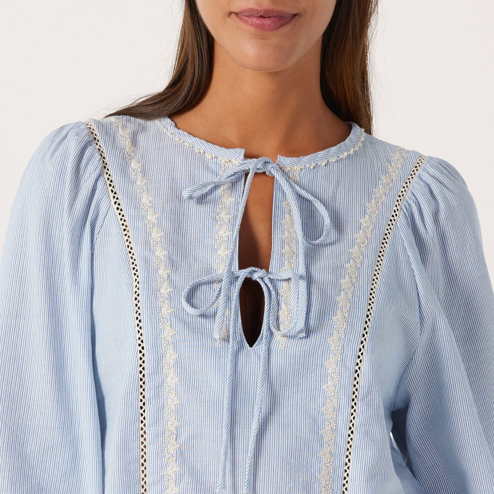Only Monica Embroidered Tie Front Blouse - QVC UK