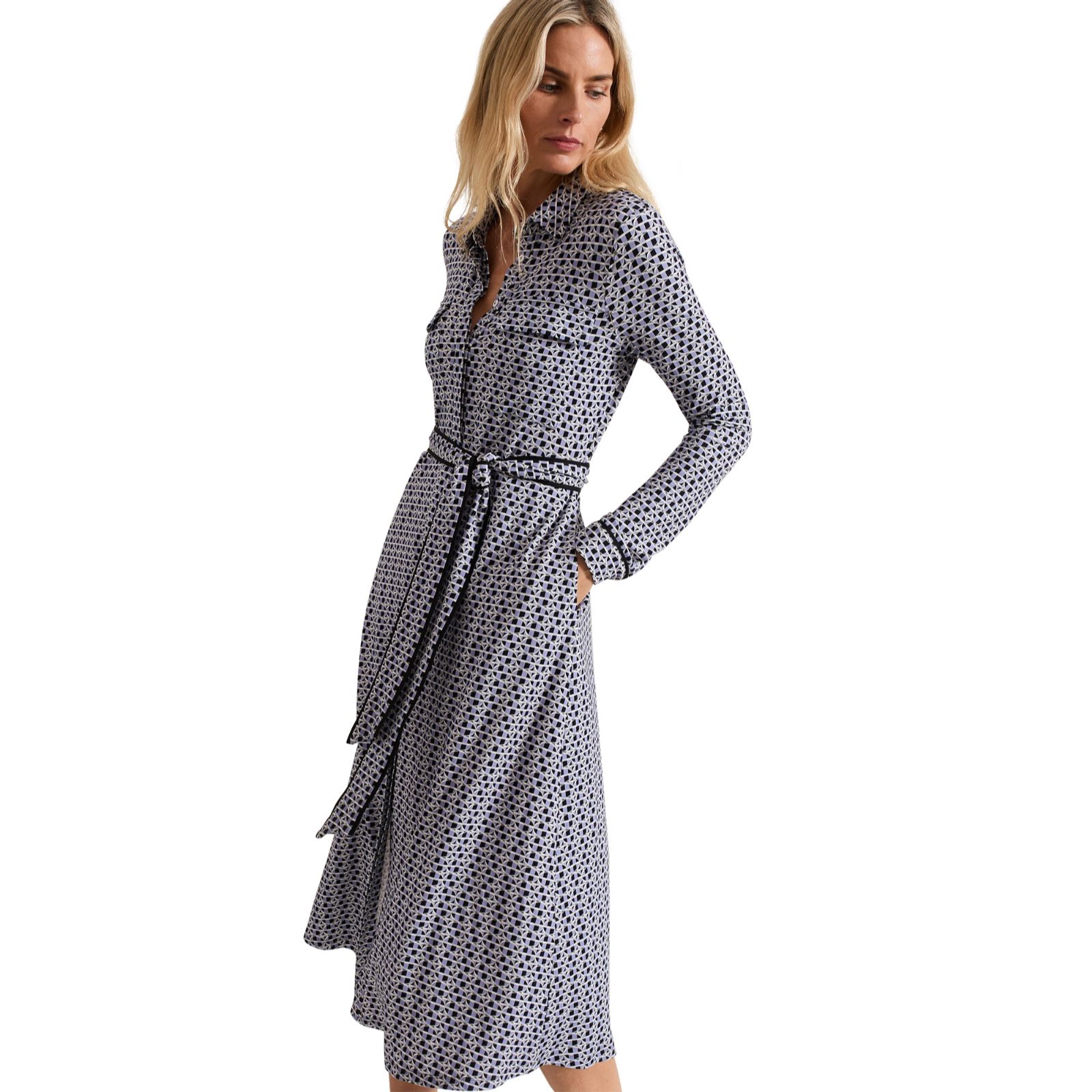 Phase Eight Geo Printed Shirt Jersey Dress - QVC UK