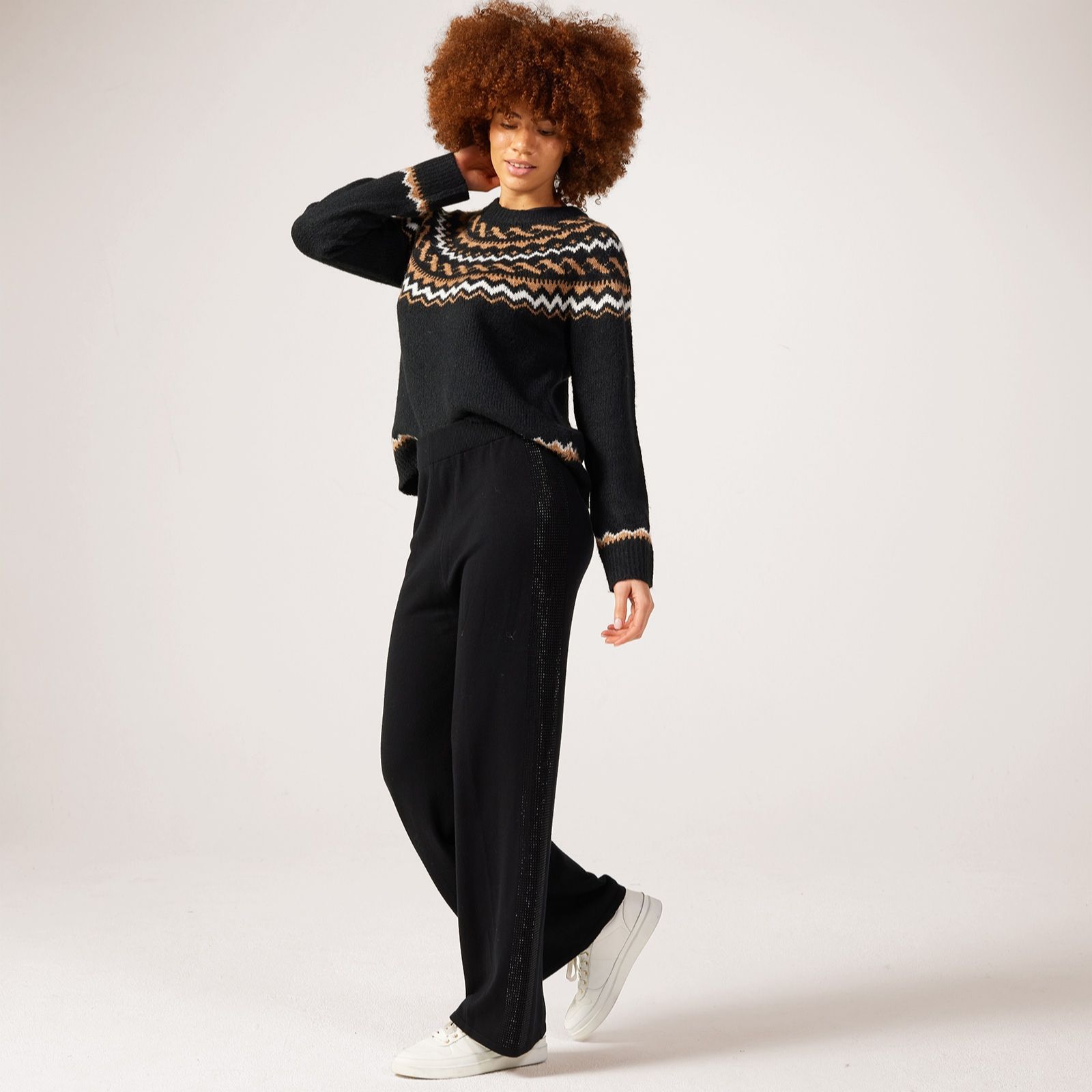 Frank Usher Knit Wide Leg Trousers Stud Piping - QVC UK