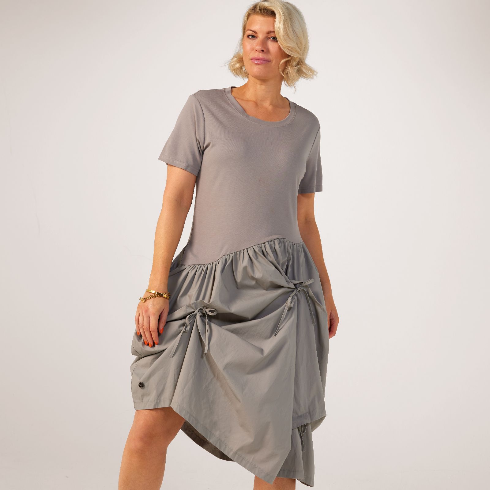 Malissa J Short Sleeve Mixed Media Puff Ball Dress - QVC UK