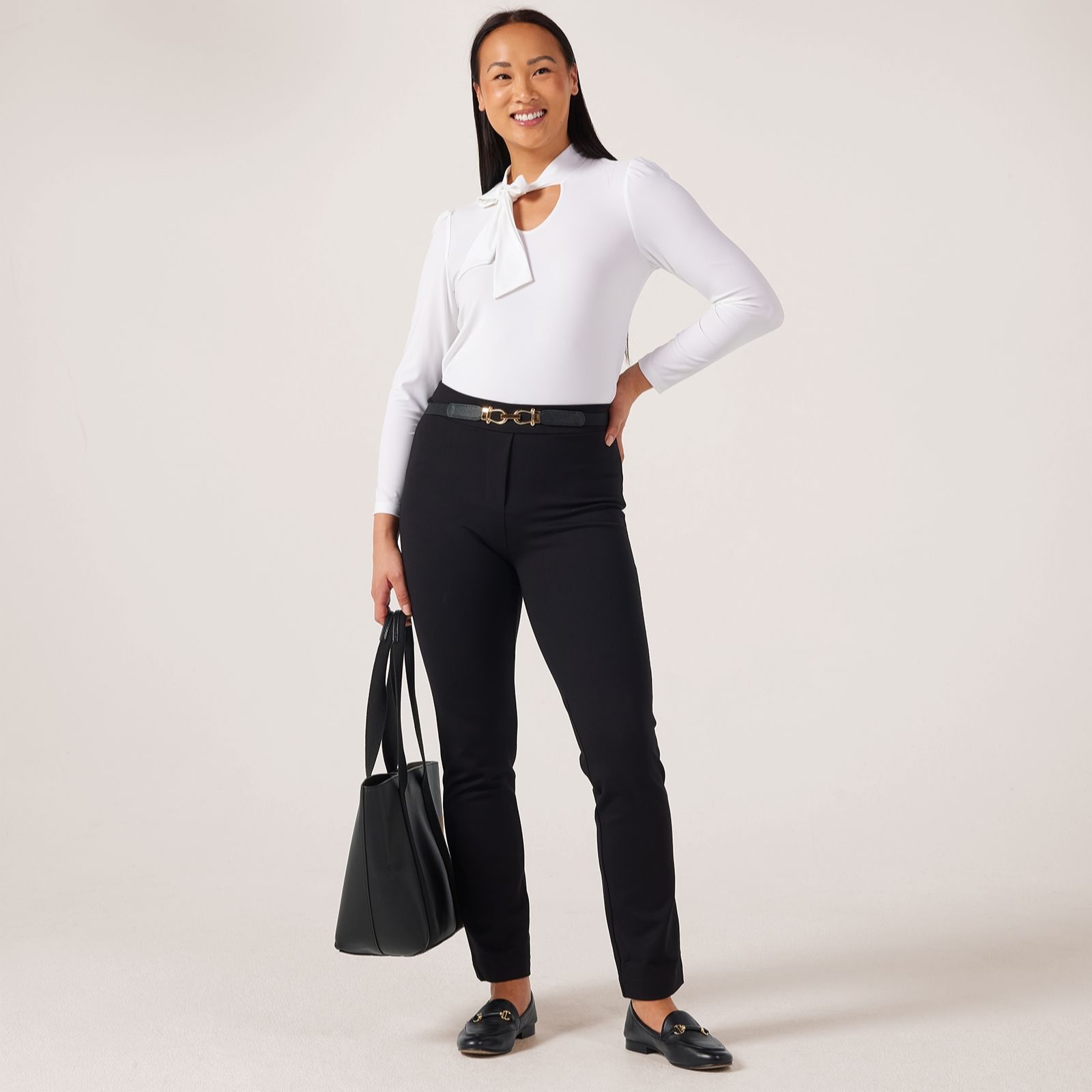 Kim Co Stretch Ponte Kloe Narrow Leg Standard Trousers QVC UK
