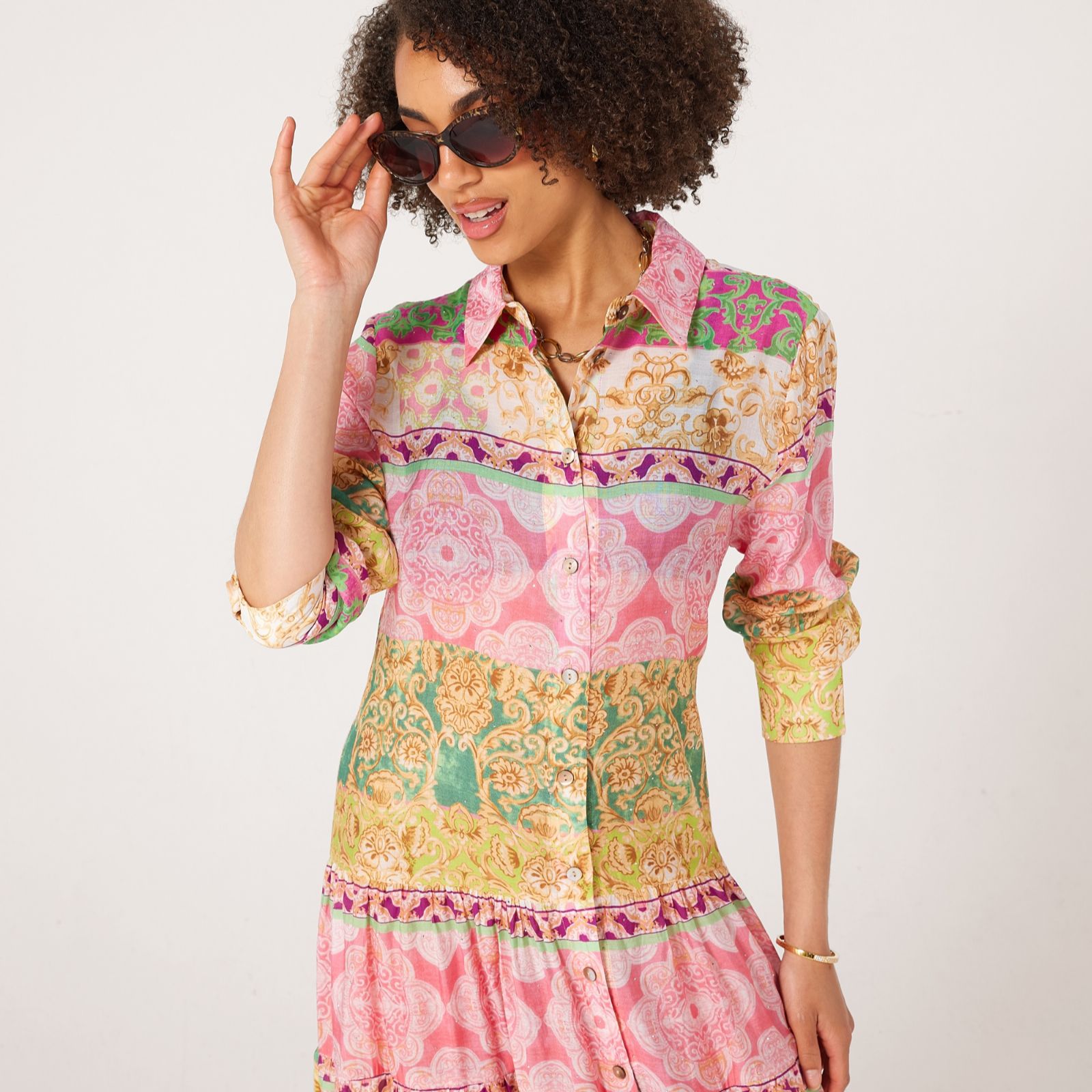 Malissa J Patchwork Long Sleeve Dress with Studs - QVC UK