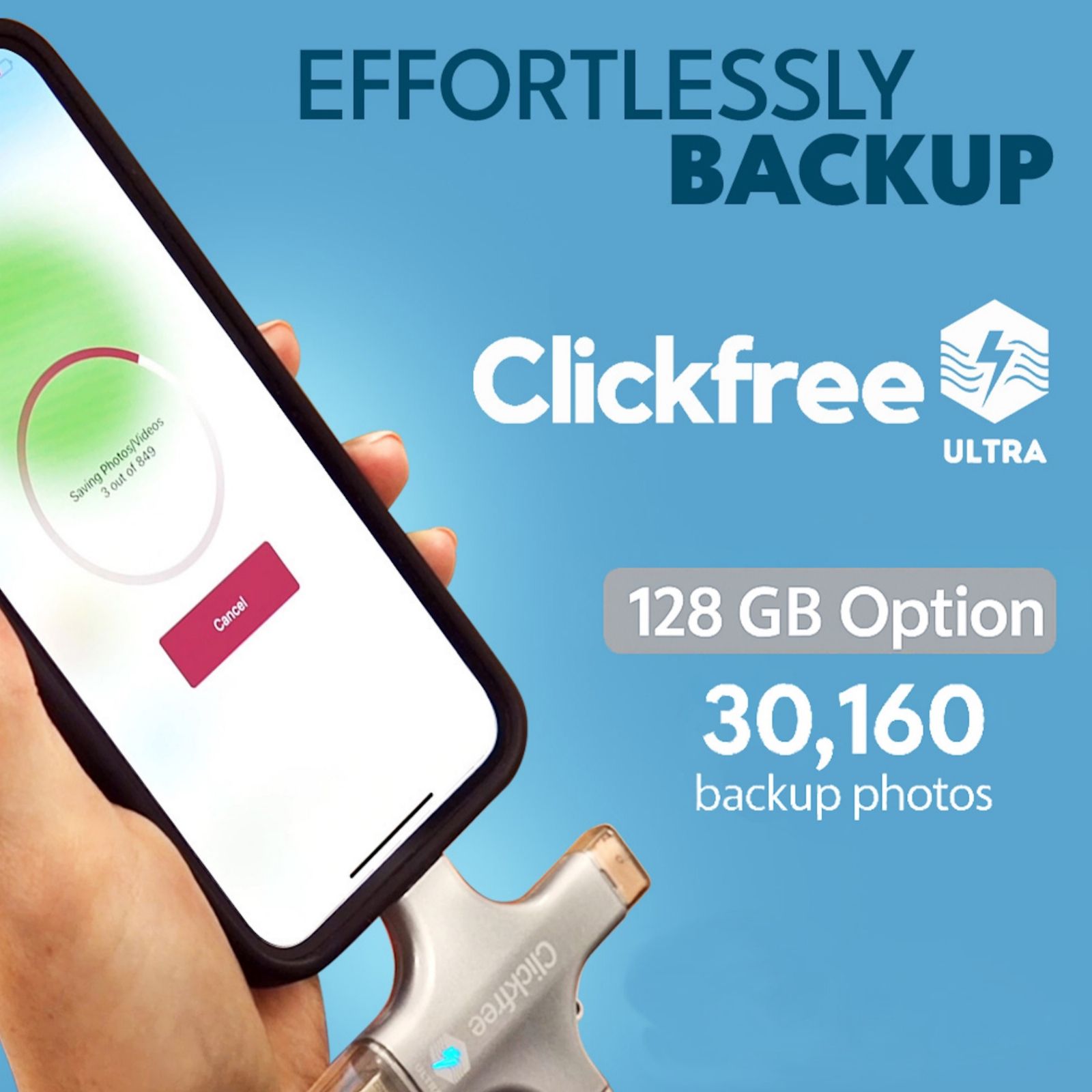 Clickfree Ultra 128GB Universal Photo & Video Backup Device w/ AI Editing Suite - QVC UK