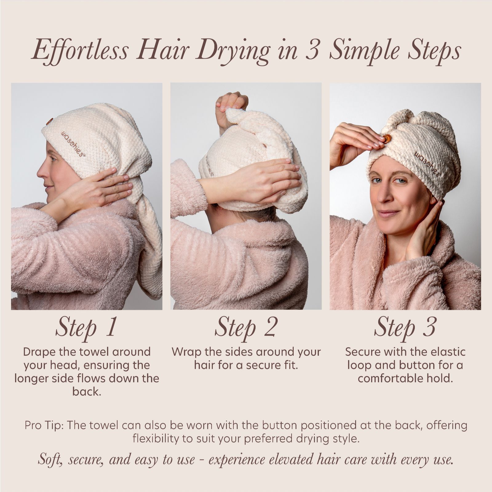 Waschies 4 Piece Microfibre Hair Turban Towel - QVC UK