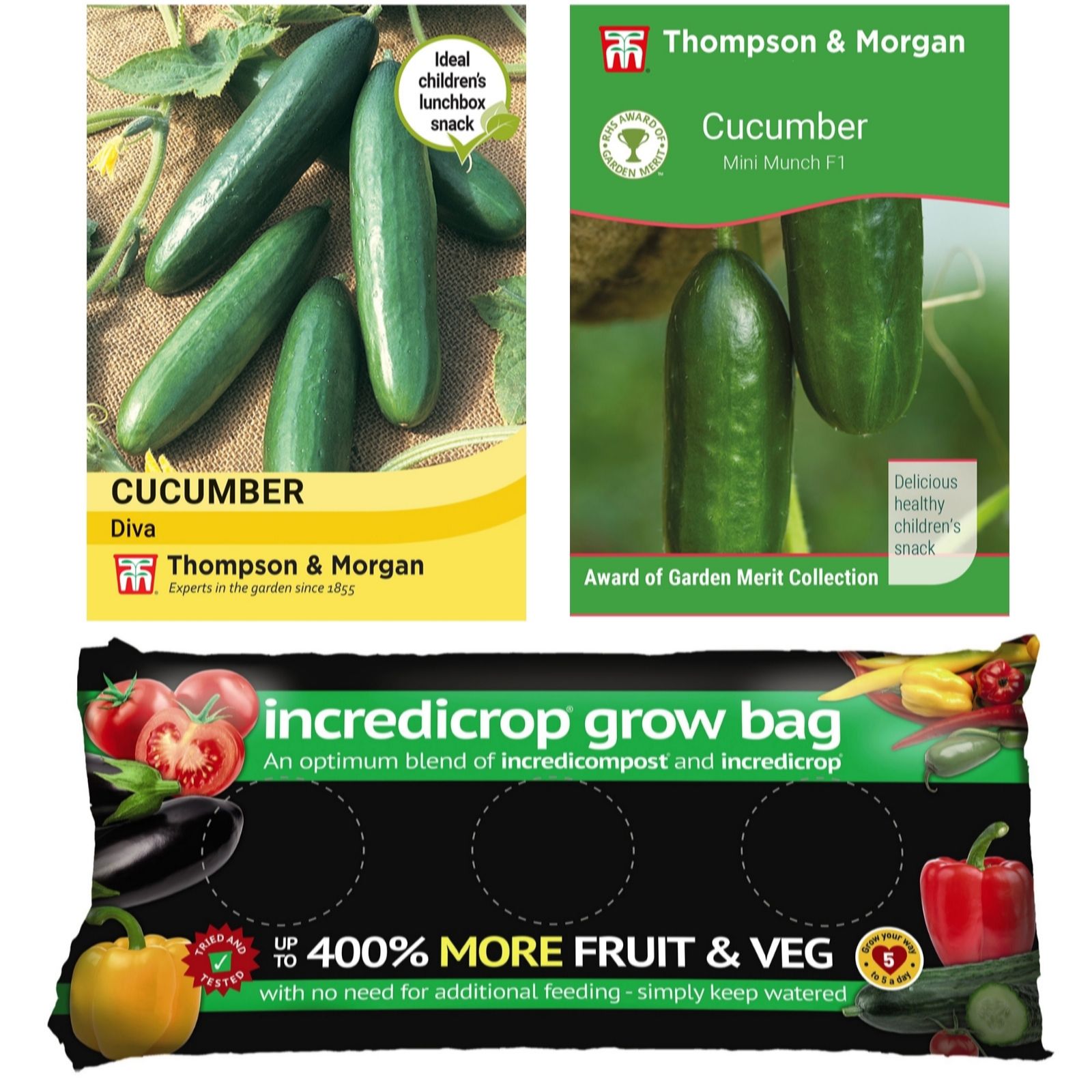 Cucumber Seed Packet x 2 Incredicrop Grow Bag 35 Litre Bag x 1 - QVC UK