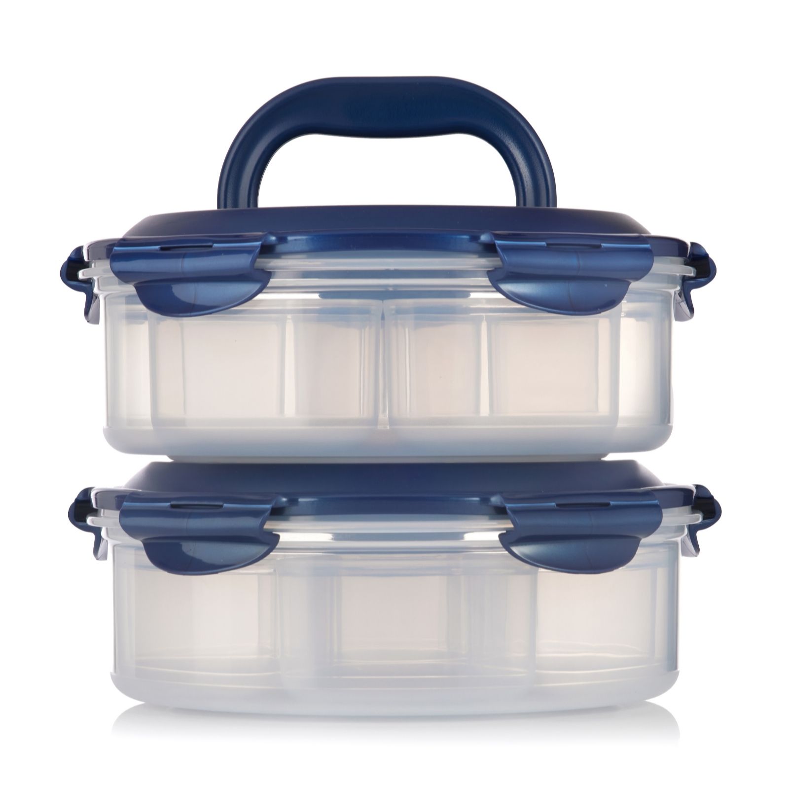 Lock & Lock Set of 2 Round Trays with Handle Lids & Dividers - QVC UK