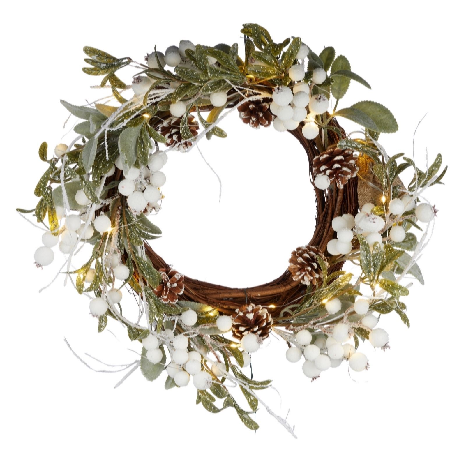 Outlet Sara Davies Pre Lit 50cm Frosted Mistletoe Pinecone Wreath - QVC UK