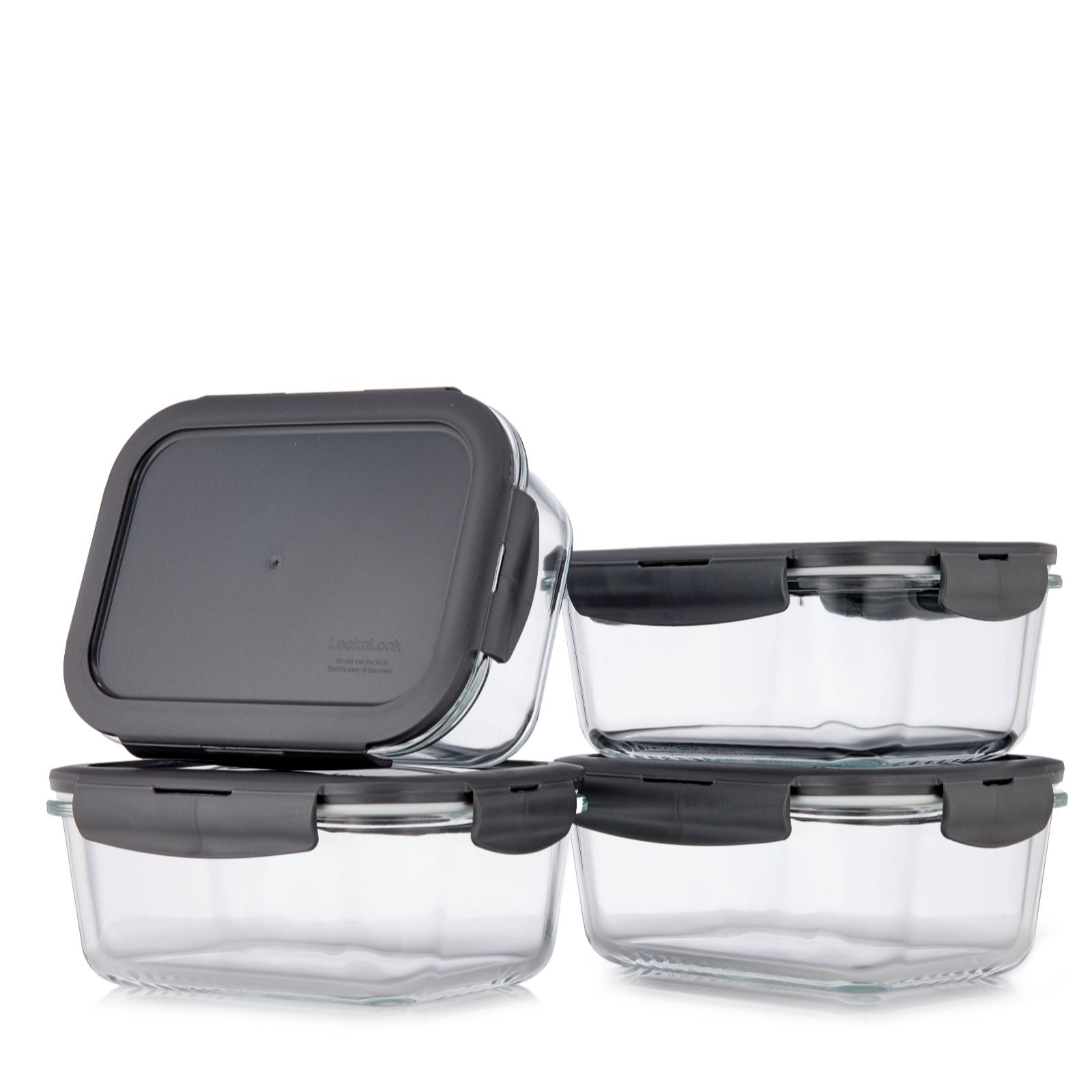Outlet Lock & Lock Set of 4 700ml Glass Rectangles with Locking Lids ...