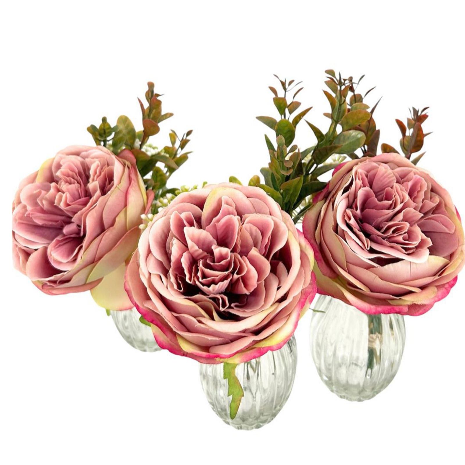 Outlet Peony Set of 3 Rose & Foliage In Optic Vase - QVC UK