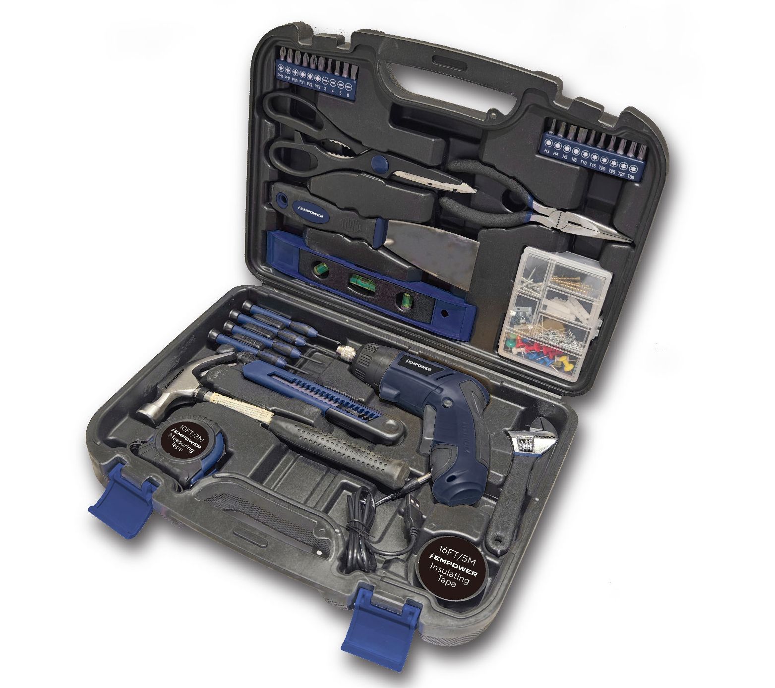 "As Is" EMPOWER 3.6V Cordless Screwdriver w/ 134-pc Tool Set & Storage ...