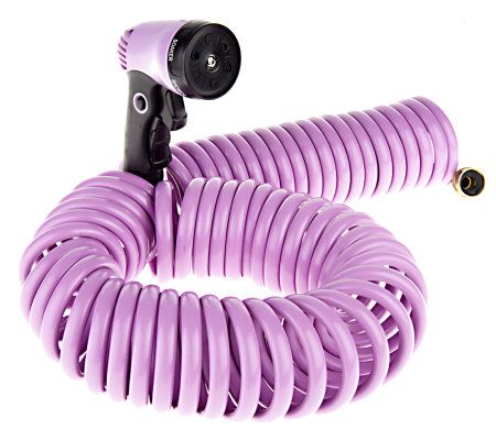 25' and 50' Coiled Garden Hose Set w/ Multi-Spray Nozzles - QVC.com