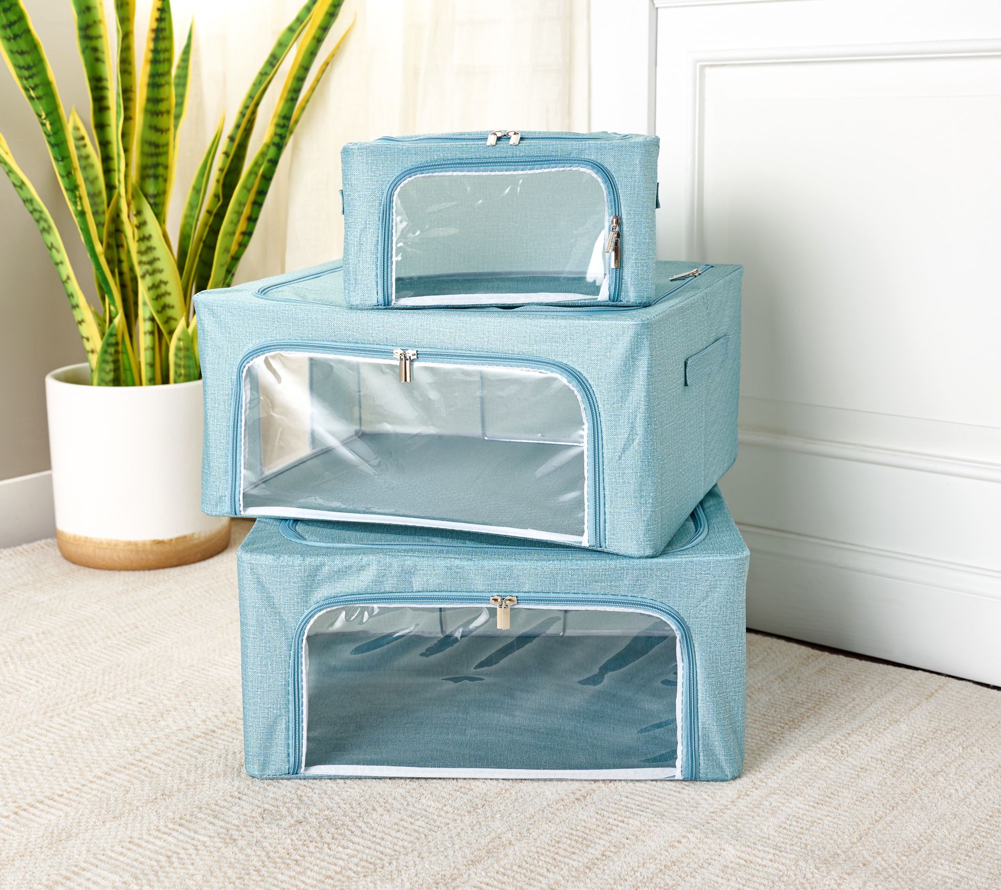 Periea Set of 3 Denim Storage Boxes - 2 Medium & 1 Compact - QVC.com