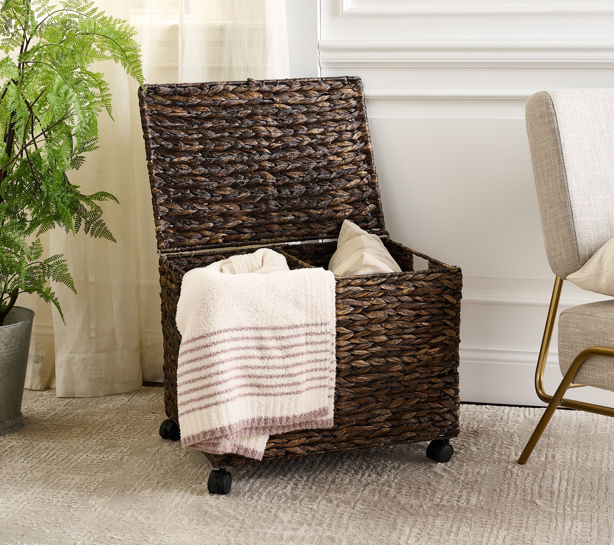 "As Is" Cella Water Hyacinth Collapsible Storage Bin w/ Wheels - QVC.com