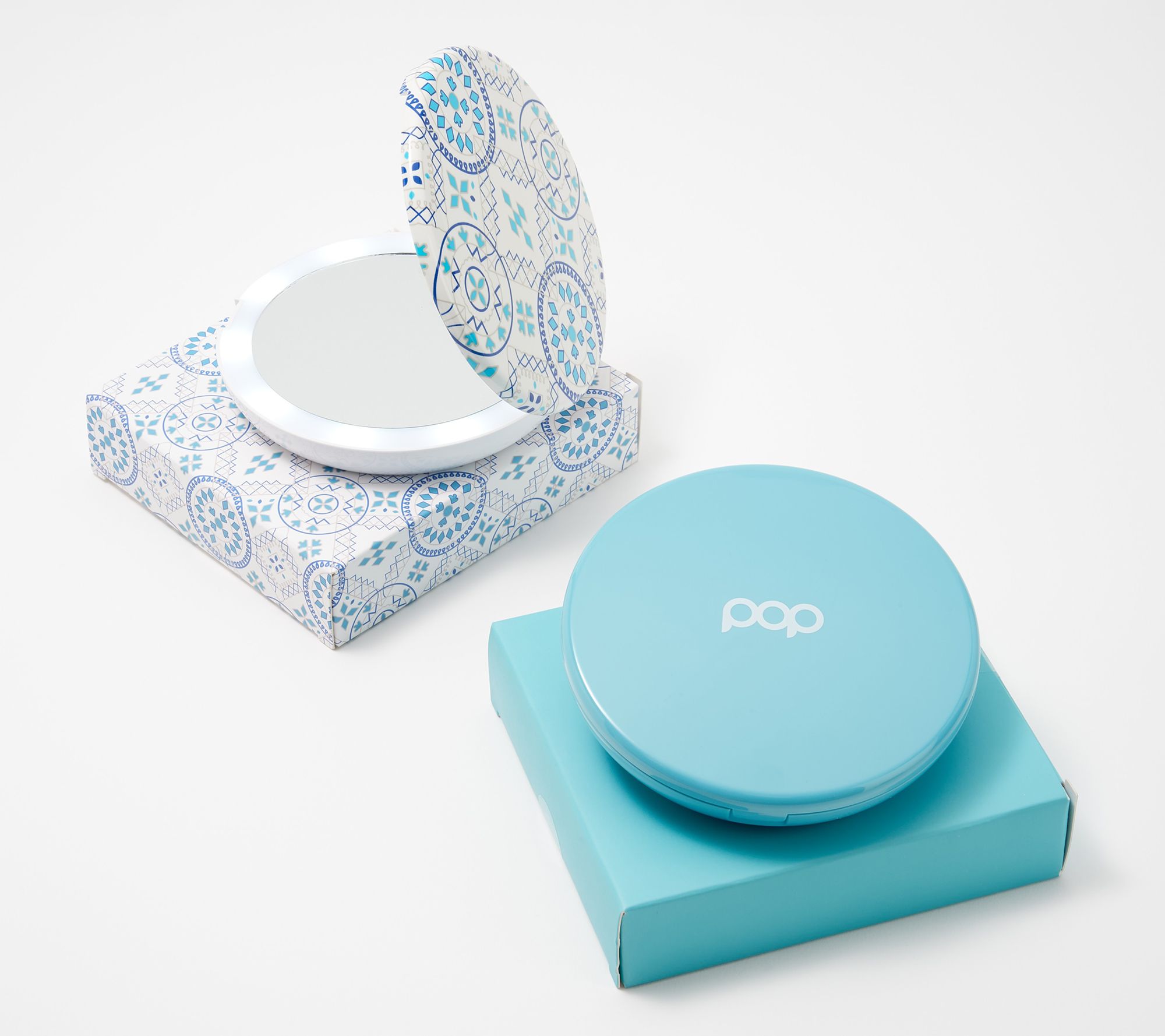 (QVC) Pop Sonic Set of 2 Compact Mirrors w/ 1x/5x Mag & Gift Boxes ...