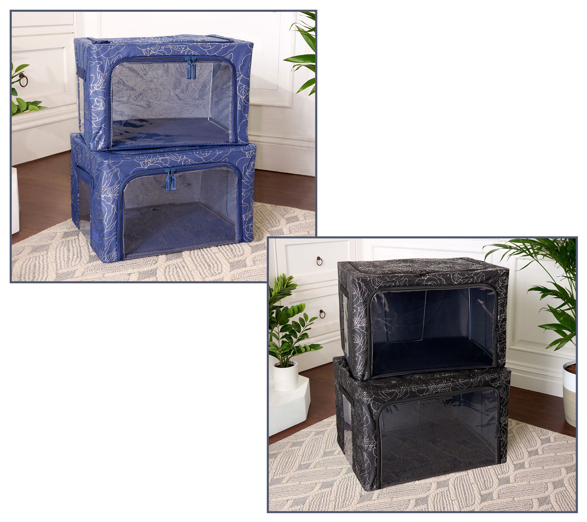 Periea Set of 2 Small Or Large Metallic Floral Storage Boxes - QVC.com