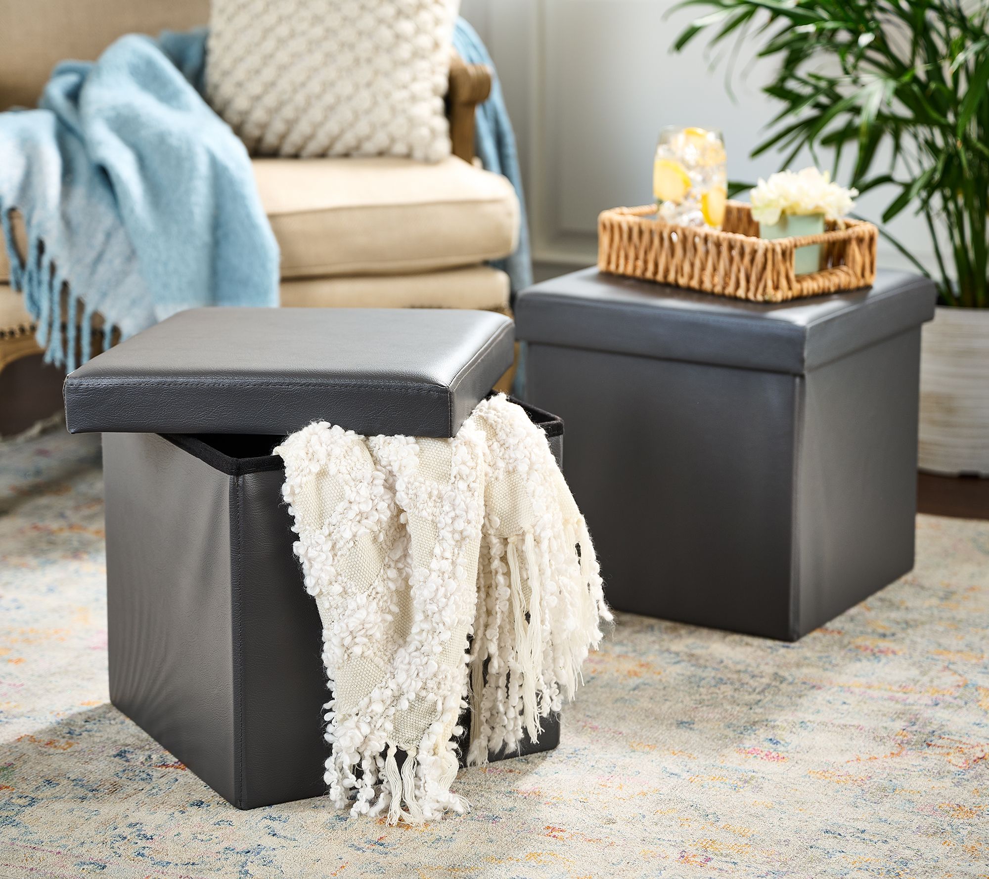 "As Is" Fresh Home Elements Set of (2) 15" Collapsible Ottomans - QVC.com