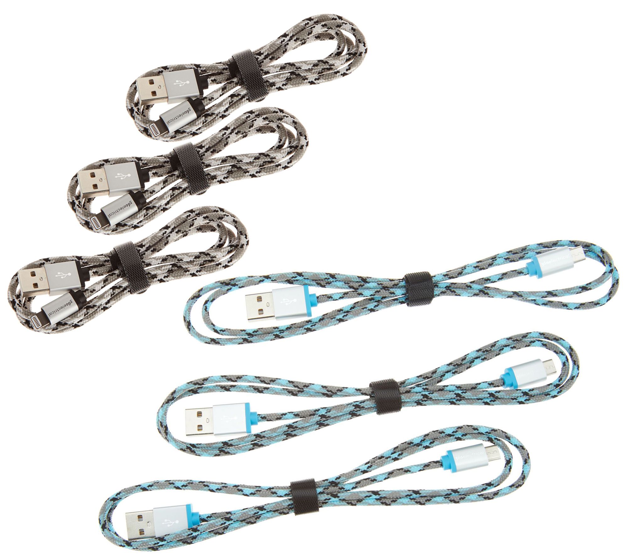 360 Electrical Set of Three 3' Braided Charging Cables - QVC.com