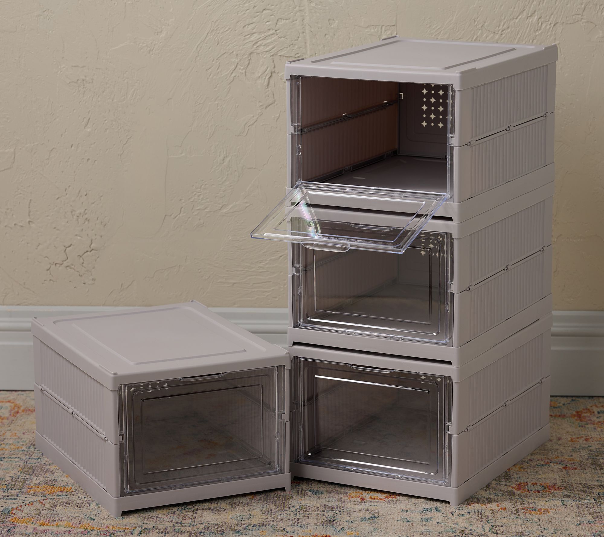 P.S. Home Set of 4 Collapsible Stackable Storage Boxes - QVC.com